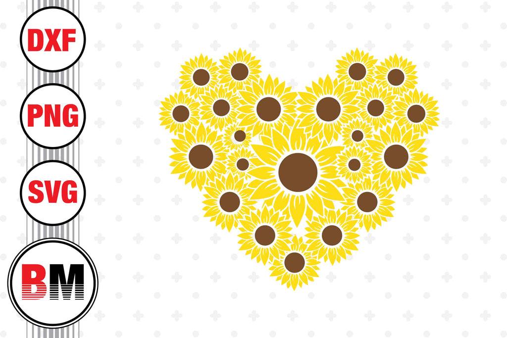 Heart Sunflower SVG, PNG, DXF Files - So Fontsy