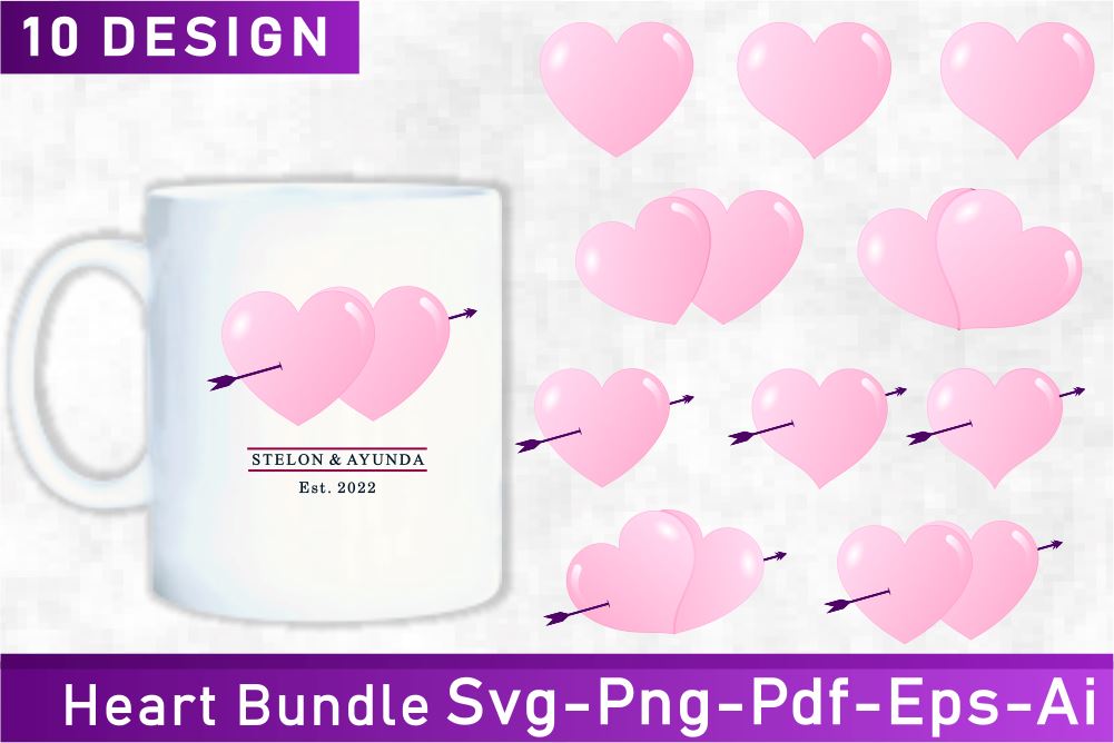 Heart With Arrow Sublimation SVG Bundle, Heart Shave, Mug Designs, Love ...