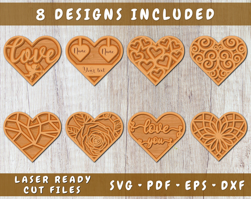 Hearts Laser SVG Bundle, 3D Heart SVG Cut Files, Heart DXF, Love Heart ...