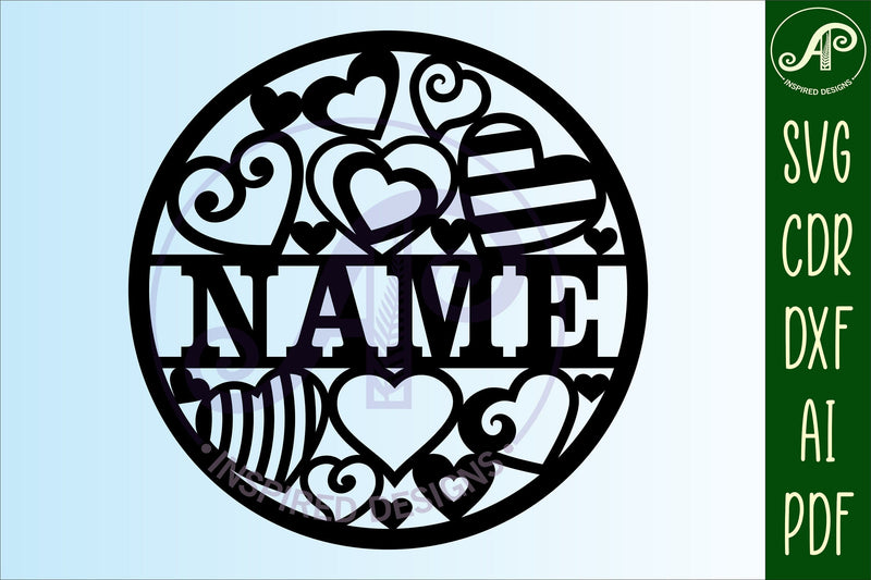 Hearts name sign svg laser cut template - So Fontsy