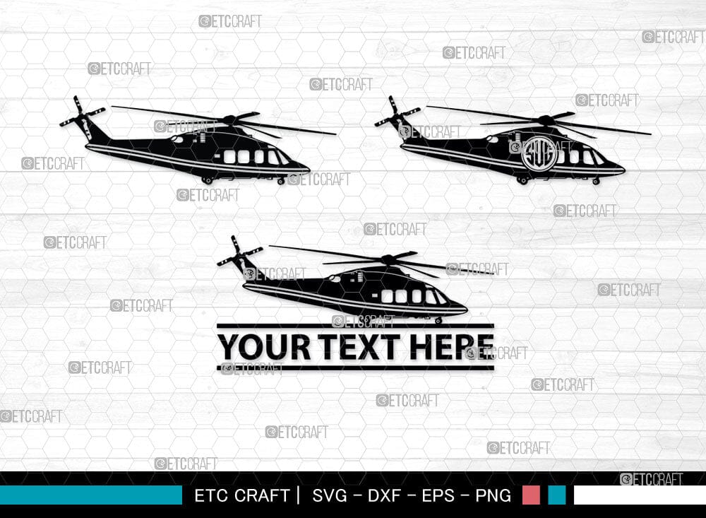 Helicopter Monogram, Helicopter Silhouette, Helicopter SVG, Airplane ...