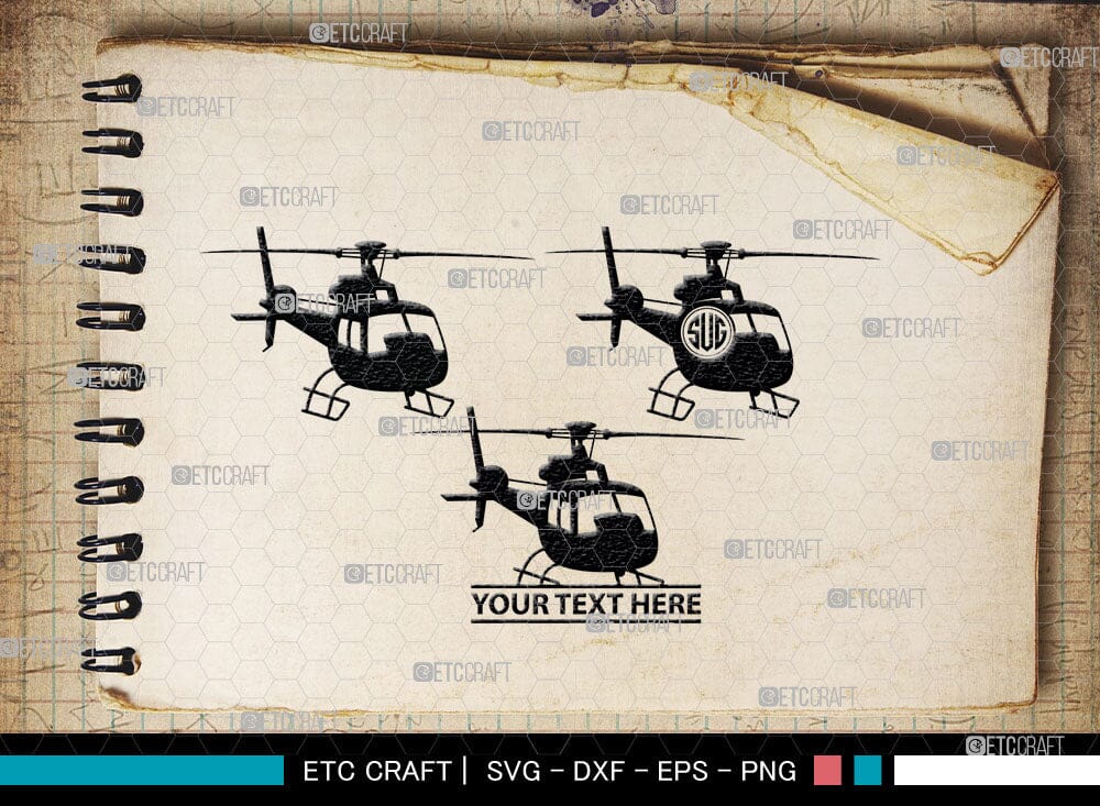 Helicopter Monogram, Helicopter Silhouette, Helicopter SVG, Airplane ...