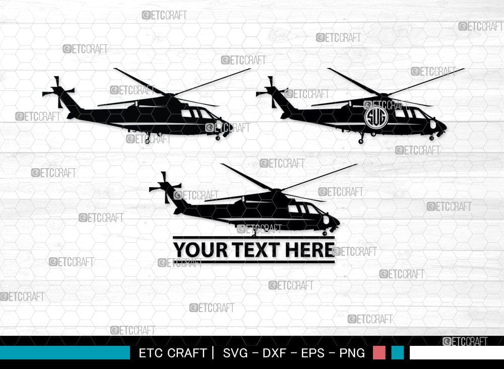Helicopter Monogram, Helicopter Silhouette, Helicopter SVG, Airplane ...