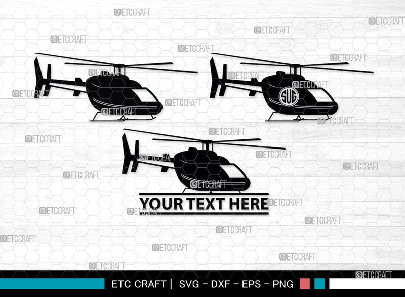 Helicopter Monogram, Helicopter Silhouette, Helicopter SVG, Airplane ...