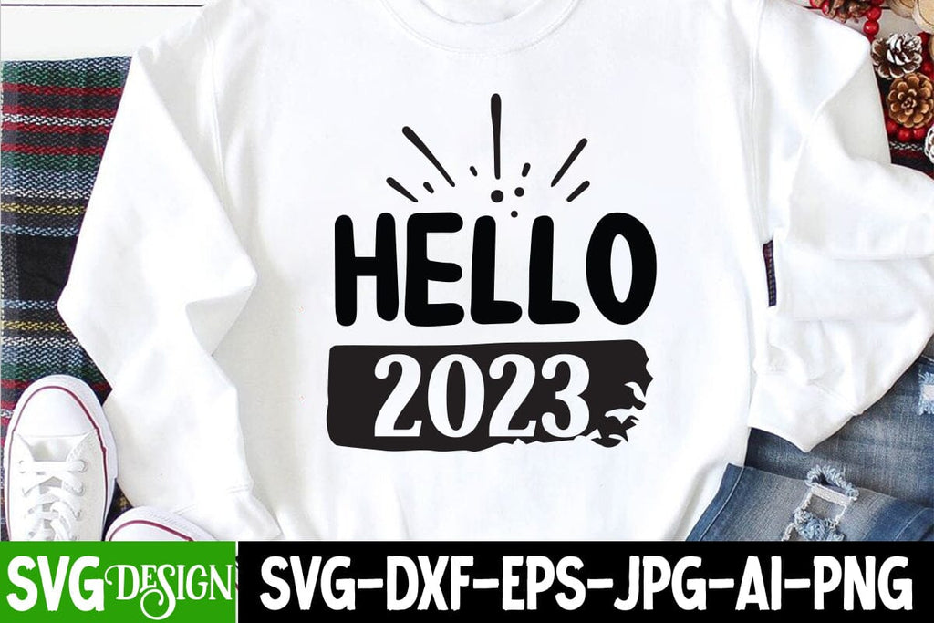Hello 2023 SVG Cut File, Happy New Year SVG Cut File - So Fontsy