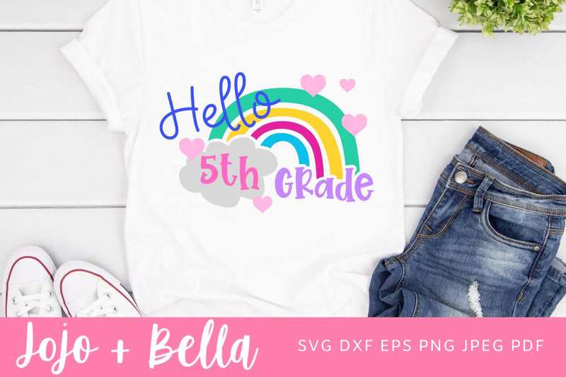 Hello 5th Grade Svg, Back to School Svg, Svg, School Svg, Rainbow Svg ...