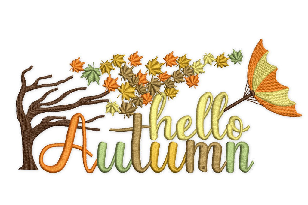 Hello Autumn Embroidery Design. Fall embroidery designs - So Fontsy