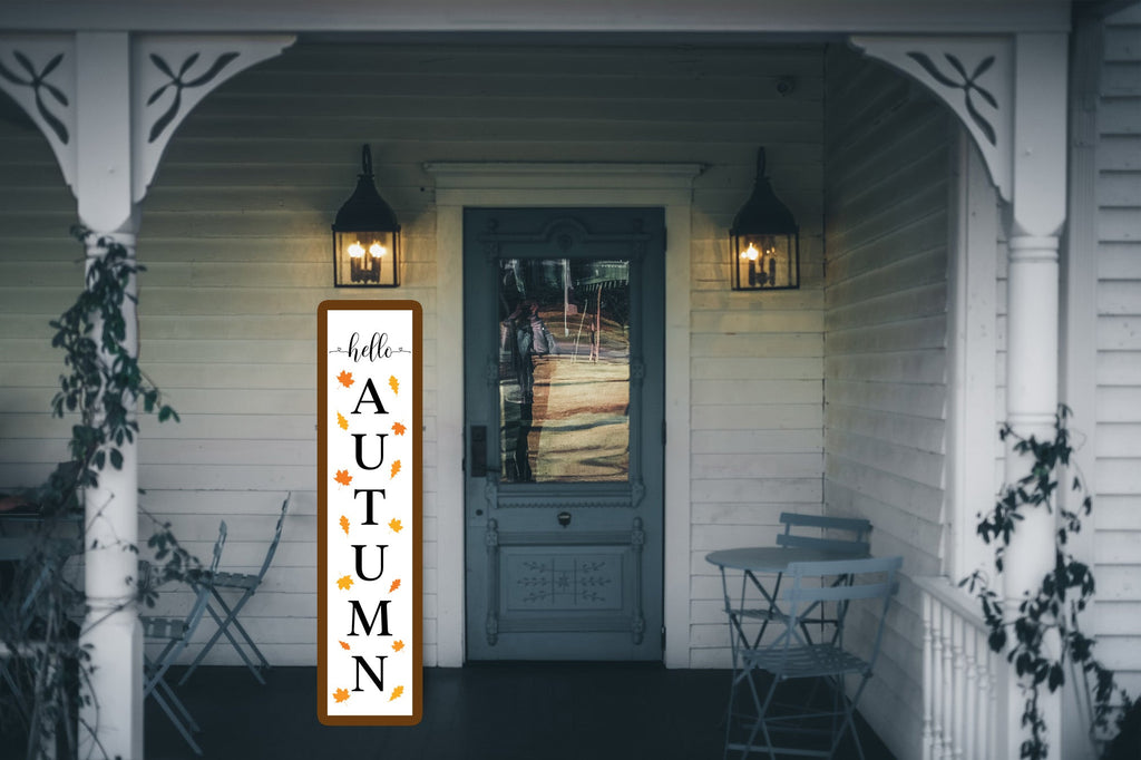 Hello Autumn Porch Sign. Vertical Front Sign. Welcome Sign. - So Fontsy