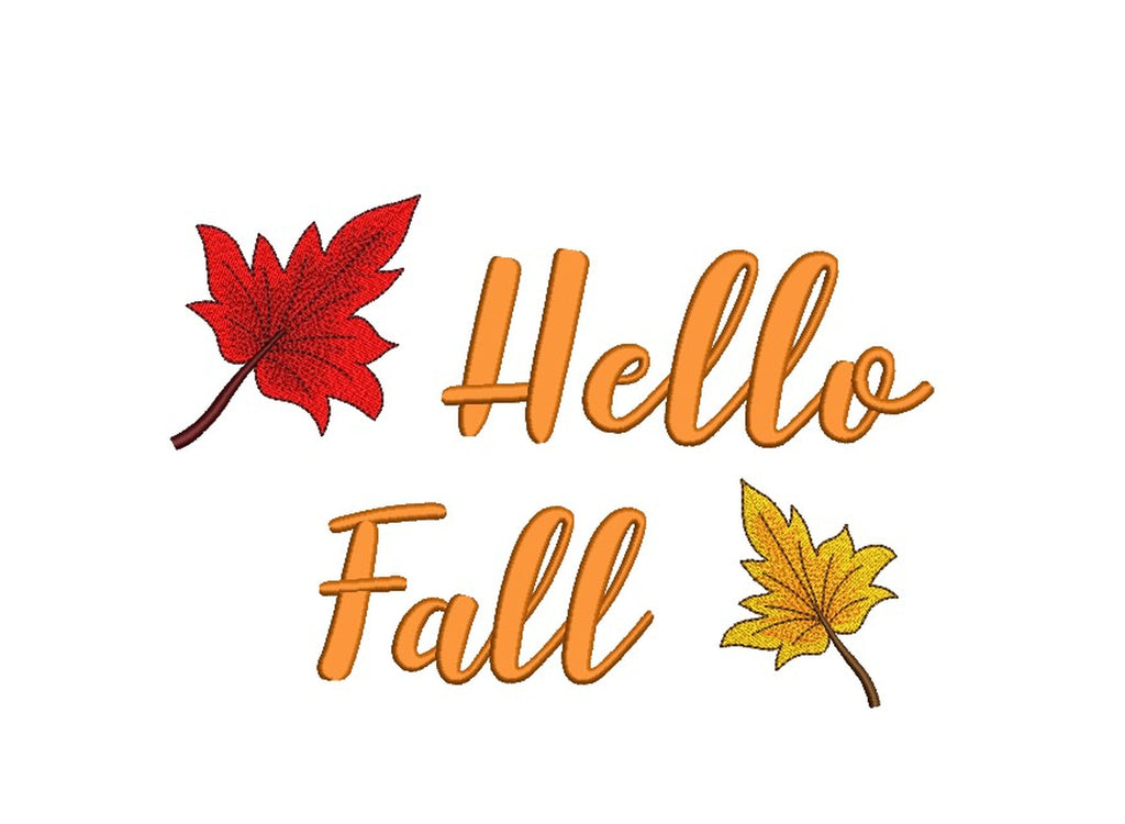 Hello Fall Embroidery Design, 3 sizes, Instant Download - So Fontsy