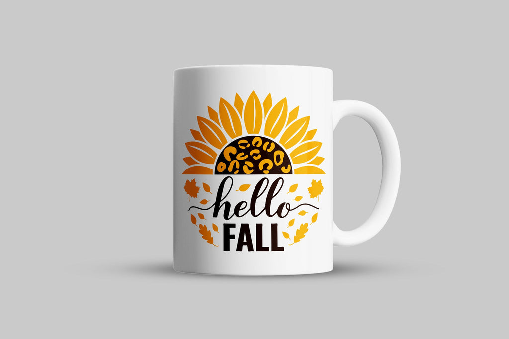 Hello fall round sign SVG. Sunflower leopard. Autumn decor - So Fontsy