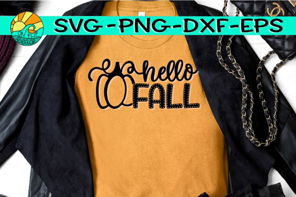 Hello Fall - Stitch - Pumpkin -SVG - DXF - EPS - PNG - So Fontsy