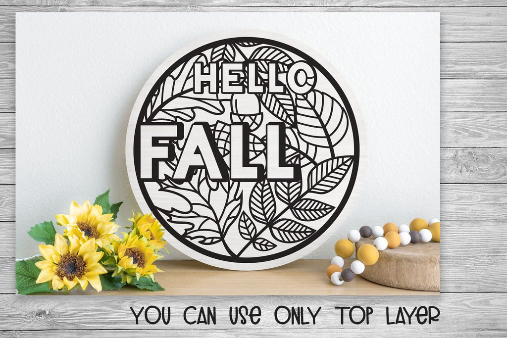Hello Fall SVG, 3d Layered Leaf SVG, Porch Sign SVG. - So Fontsy