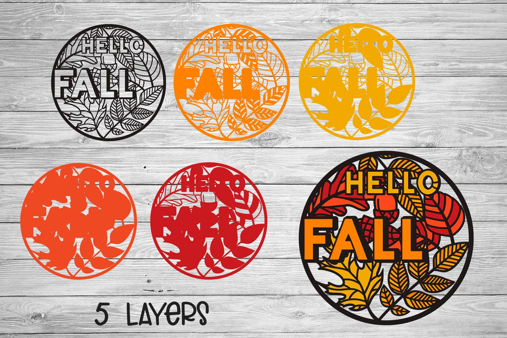 Hello Fall SVG, 3d Layered Leaf SVG, Porch Sign SVG. - So Fontsy