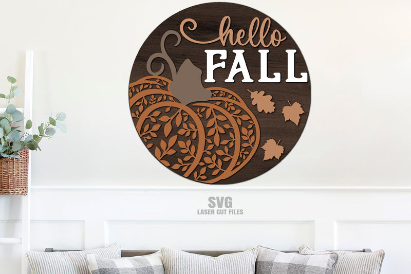 Hello Fall SVG | Pumpkin SVG | Fall Sign Laser Cut Files - So Fontsy