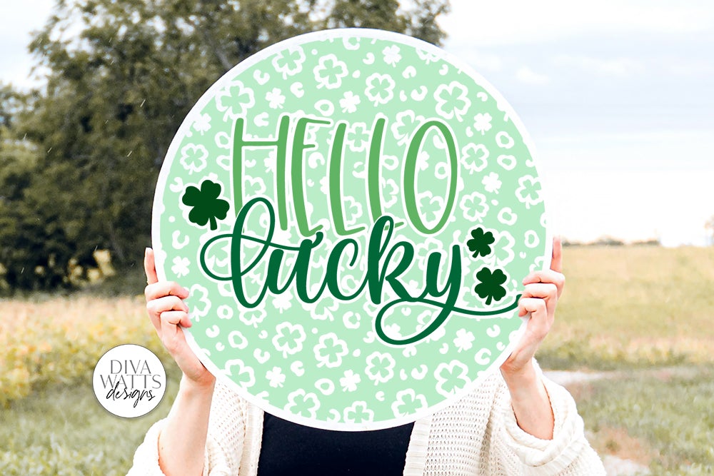Hello Lucky SVG | Round Leopard Print Design - So Fontsy