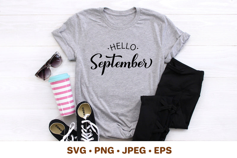 Hello September SVG. Fall quote calligraphy. Autumn saying. - So Fontsy