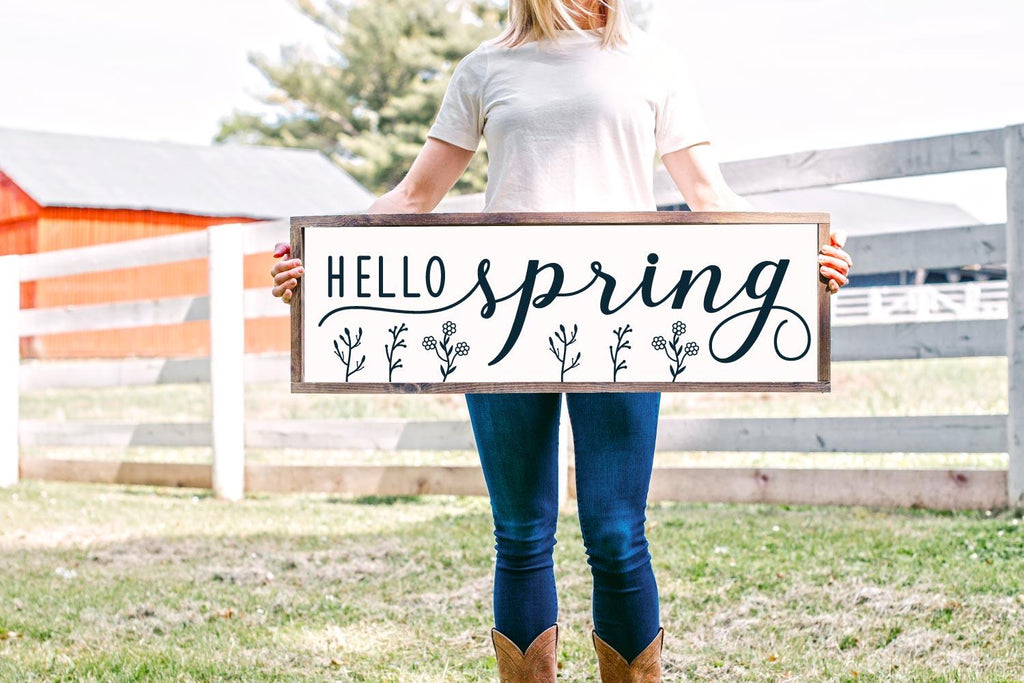 Hello Spring | Farmhouse Sign SVG Cut File - So Fontsy