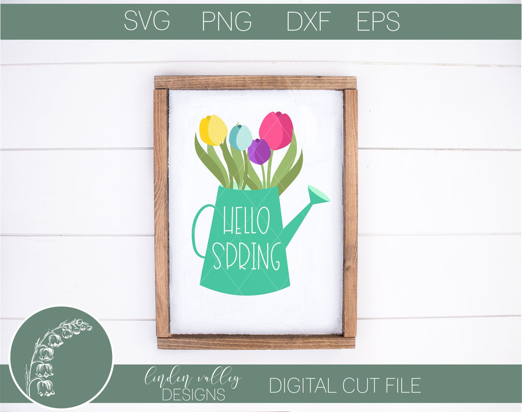 Hello Spring Watering Can SVG - So Fontsy