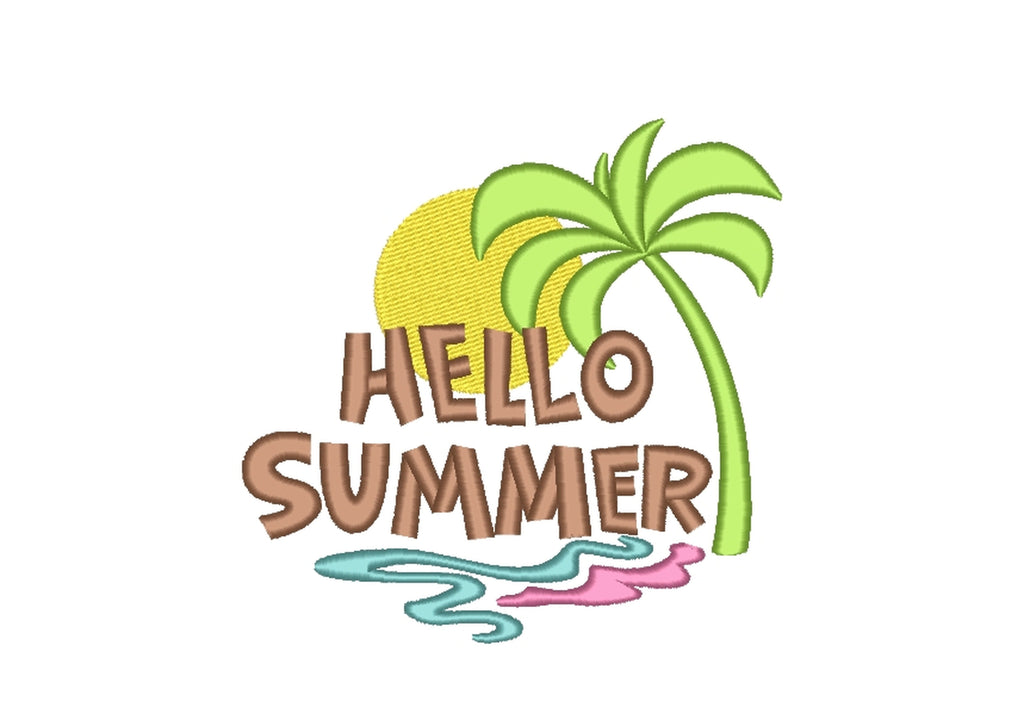 Hello Summer Embroidery Design, Beach embroidery, 4 sizes - So Fontsy