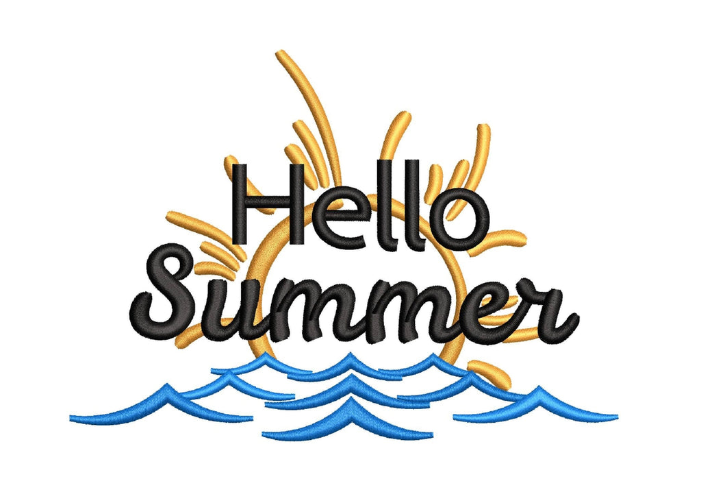 Hello Summer Embroidery Design, Beach Embroidery File, 5 sizes - So Fontsy