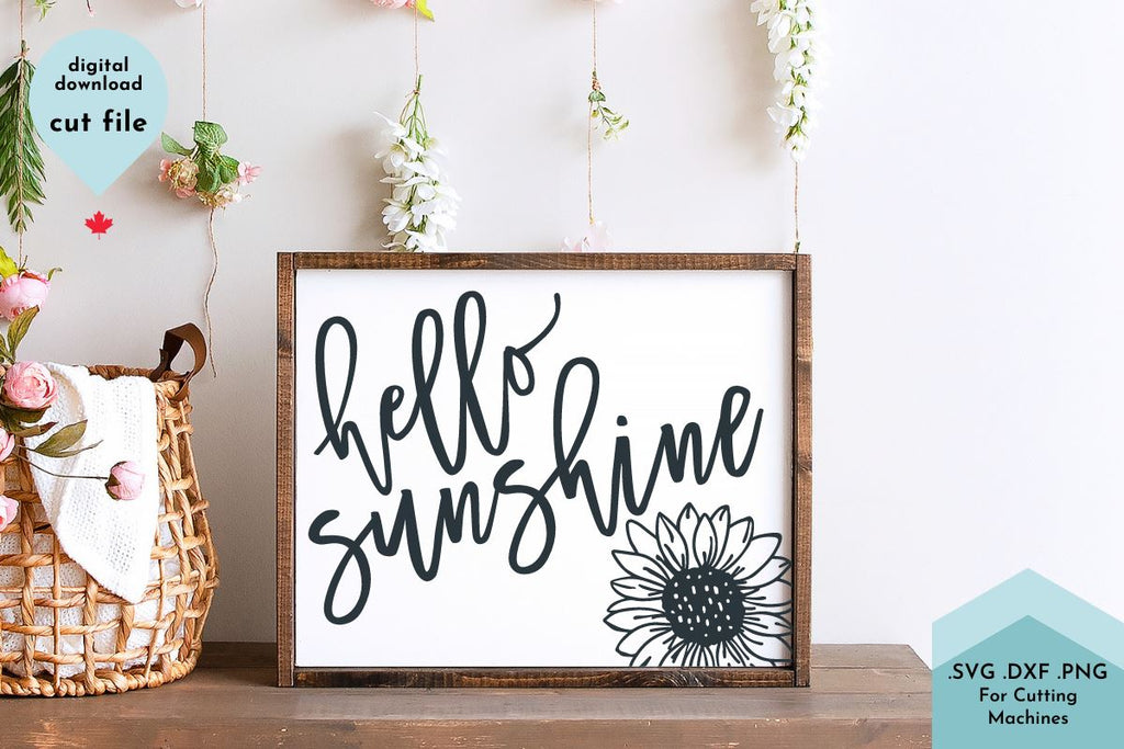Hello Sunshine with Sunflower SVG Cut File - So Fontsy