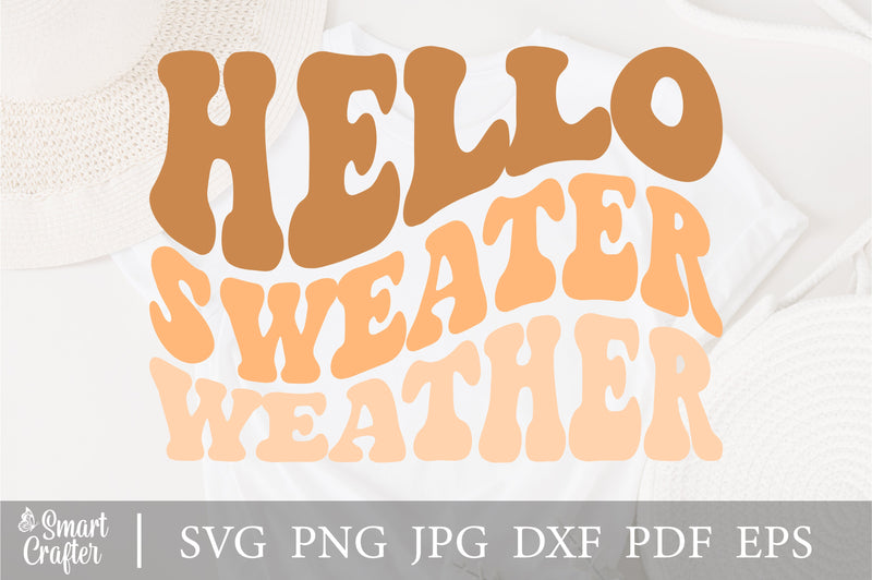 Hello Sweater Weather Svg Png, Christmas Tree Svg, Groovy wavy font Svg ...