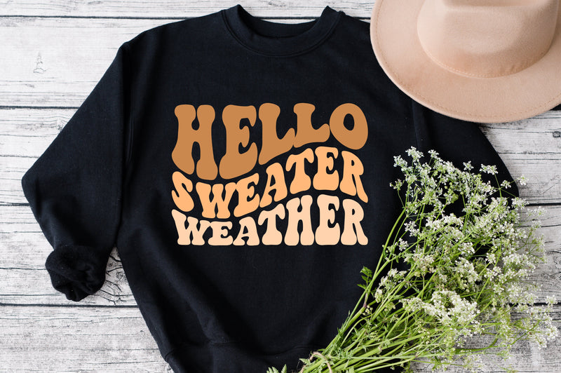 Hello Sweater Weather Svg Png, Christmas Tree Svg, Groovy wavy font Svg ...