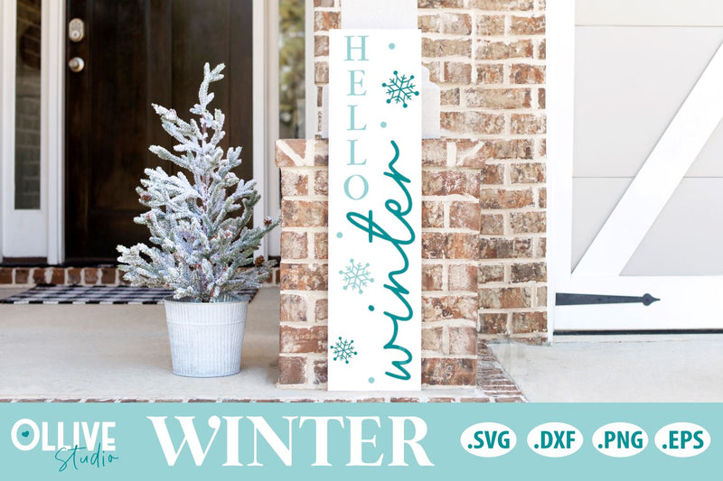 Hello Winter Christmas Vertical Sign SVG - So Fontsy