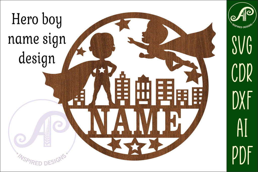 Hero Boy Name sign svg laser cut template, wall art - So Fontsy