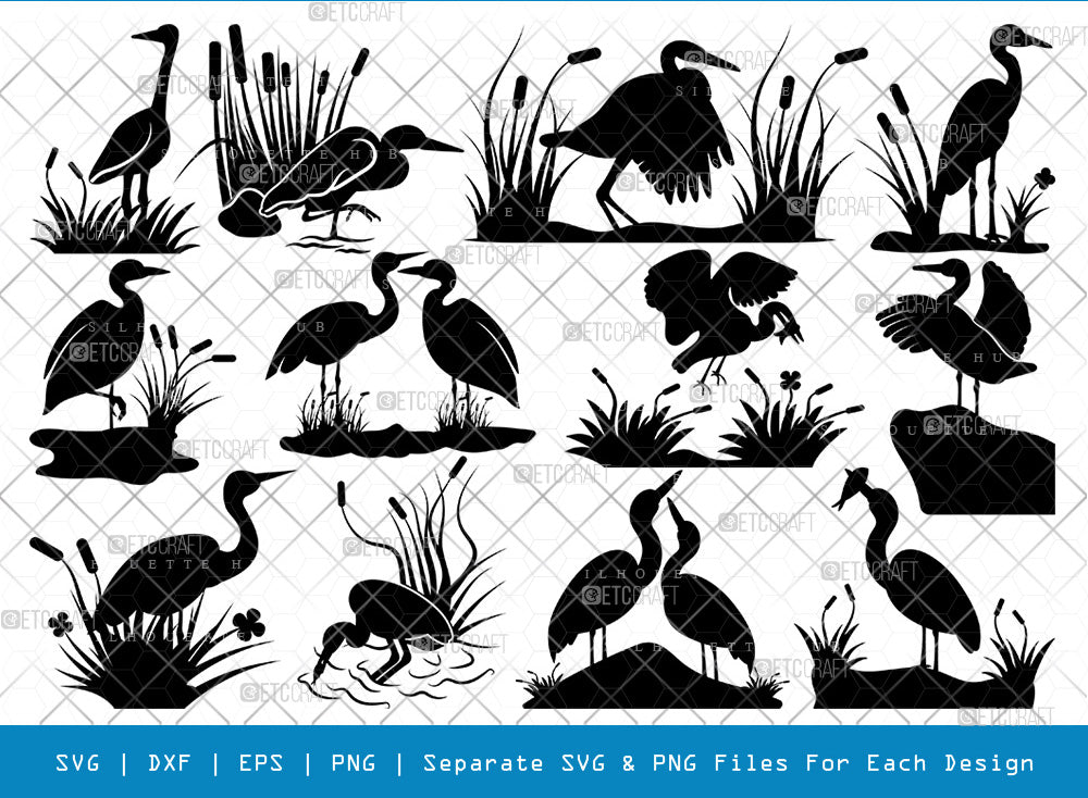Heron SVG Bundle, Heron Silhouette, Bird Svg, Heron Reeds Svg, Lake ...