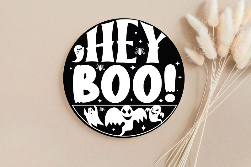 Hey Boo, Halloween Door Sign SVG Bundle - So Fontsy