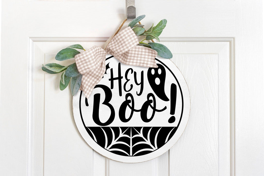 Hey Boo, Halloween Round Sign SVG - So Fontsy