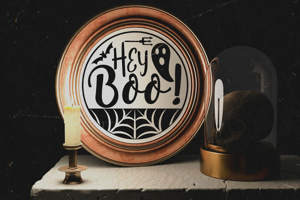Hey Boo, Halloween Round Sign SVG - So Fontsy