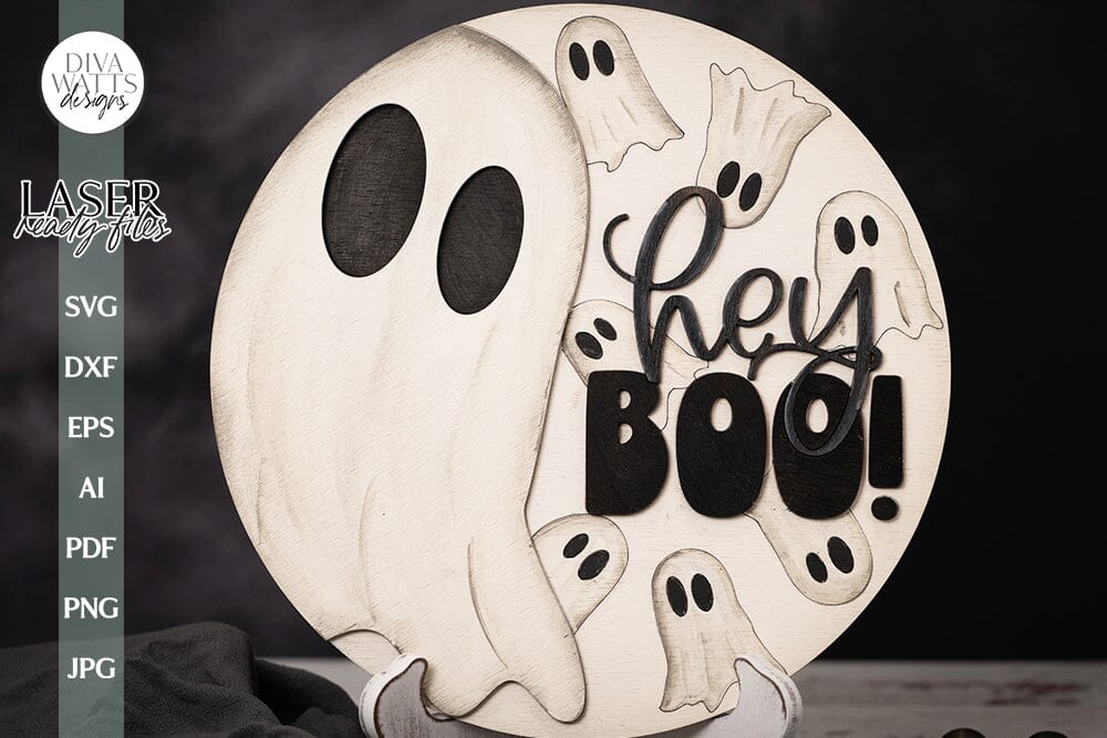 Hey Boo Laser Sign SVG For Halloween Door Hanger Ghost SVG Ghosts For ...