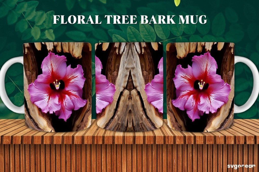 Hibiscus on Bark Mug Wrap | 11 oz | Sublimation - So Fontsy