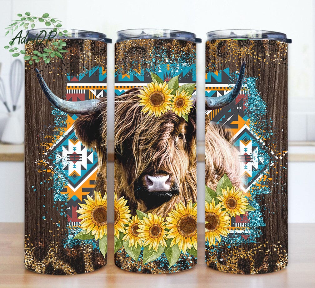 Highland Cow 20oz Tumbler Design, Highland Cow Sunflower Tumbler Png ...