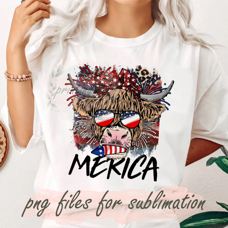 Highland Cow Merica PNG, Heifer Design Png, Cow Patriotic Png, Highland ...