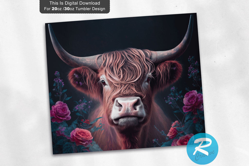 Highland Cow Rose 20 oz / 30 oz Skinny Tumbler - So Fontsy