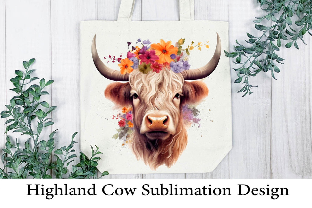 Highland Cow Sublimation. Higland Cow Png Floral. - So Fontsy