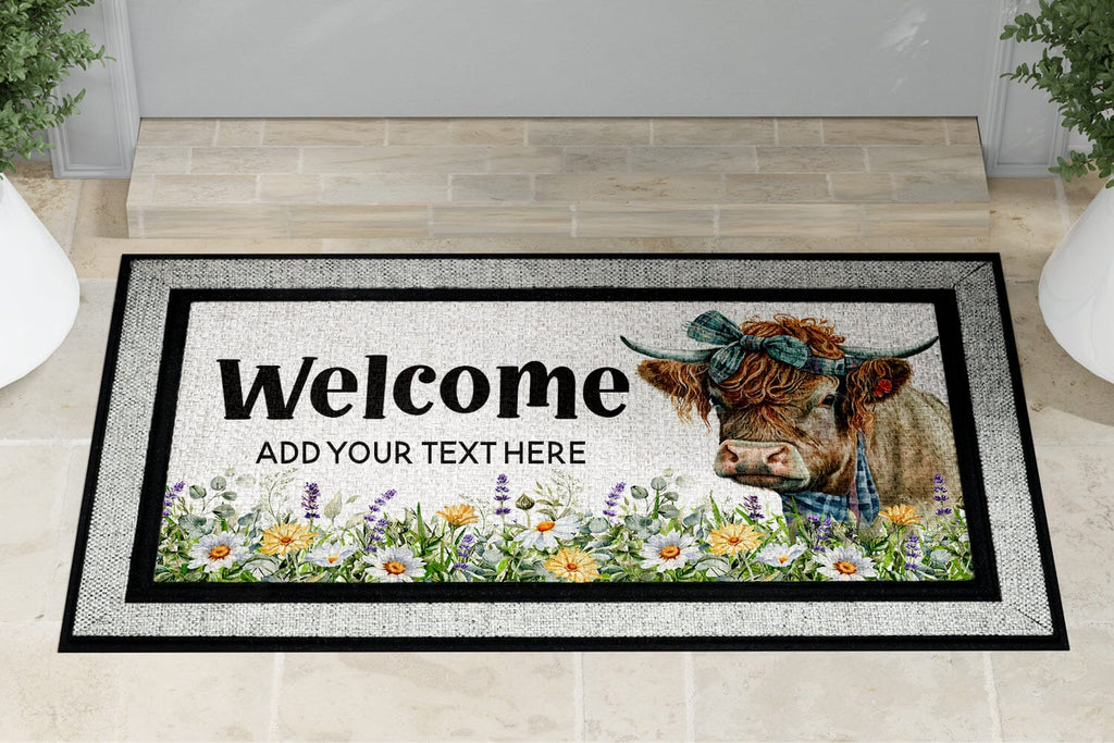 Highland Cow Welcome Door Mat Sublimation Design PNG - So Fontsy