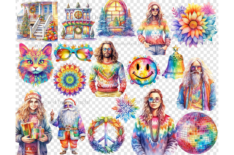 Hippie Christmas Clipart | Boho Bundle PNG - So Fontsy