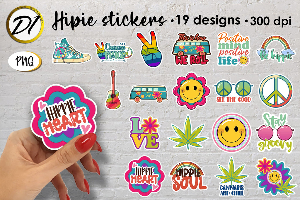 Hippie stickers | 19 Printable Stickers - So Fontsy