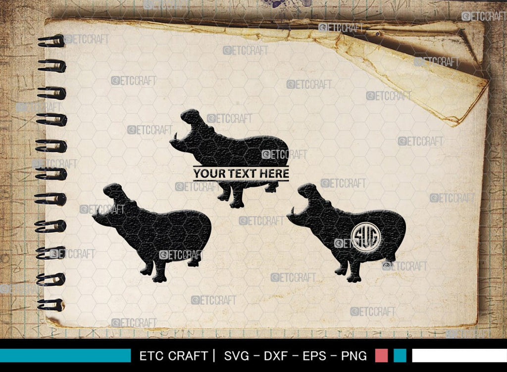 Hippo Monogram, Hippo Silhouette, Hippo SVG, Hippopotamus Svg, Morse ...