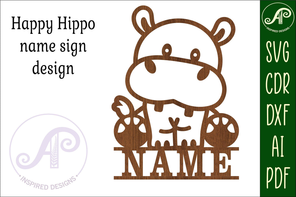 Hippo Name sign svg laser cut template, wall art - So Fontsy
