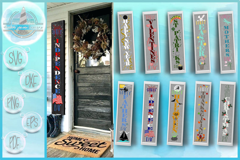 Holiday Tall Vertical Front Porch Sign Bundle SVG - So Fontsy