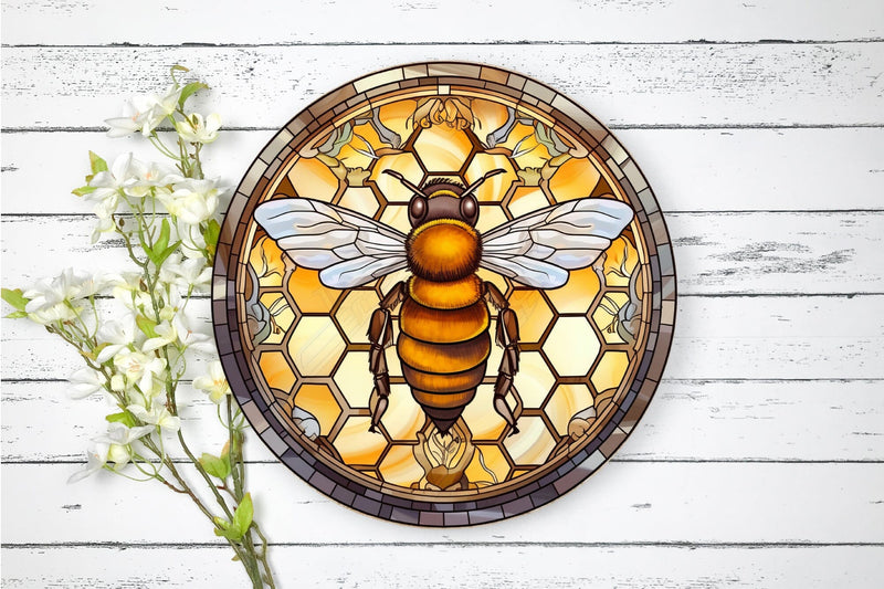 Honey Bee Round Sublimation Stained Glass Background - So Fontsy