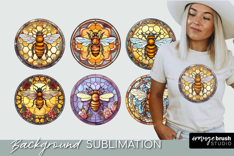 Honey Bee Round Sublimation Stained Glass Background - So Fontsy