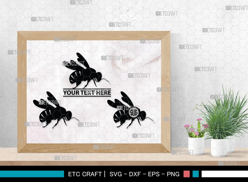 Honey Bees Monogram, Honey Bees Silhouette, Honey Bees SVG, Honey Svg ...