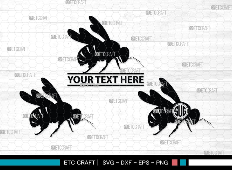 Honey Bees Monogram, Honey Bees Silhouette, Honey Bees SVG, Honey Svg ...