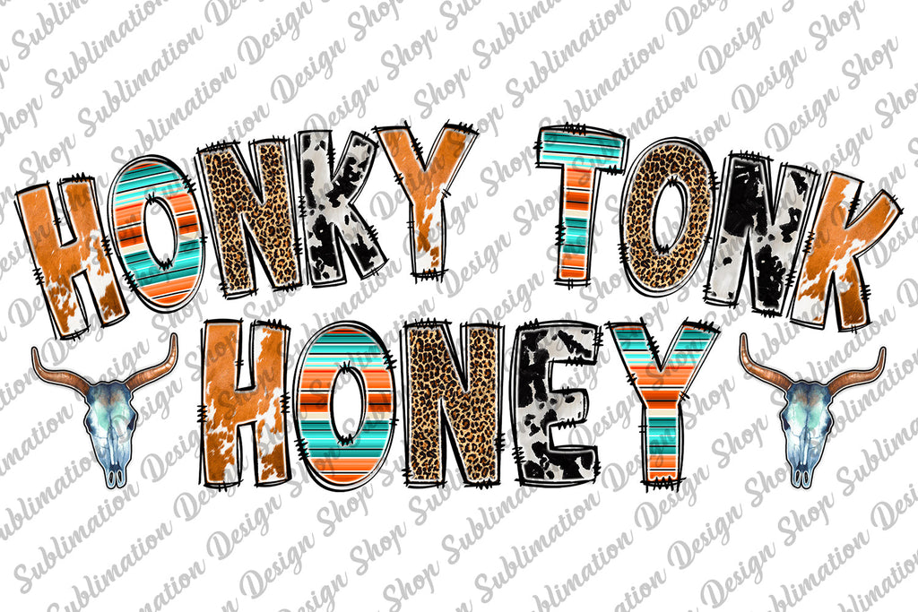 Honky Tonk Honey Png, Western Png, Country Png, Bull Skull Png, Cowhide ...